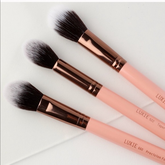 Luxie | Makeup | Luxie 3 Pc Pinkrose Gold Face Brush Set | Poshmark